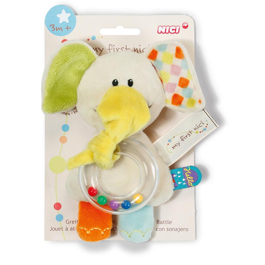My First NICI Dundi Elephant Ring Rattle | plushpaws.co.uk