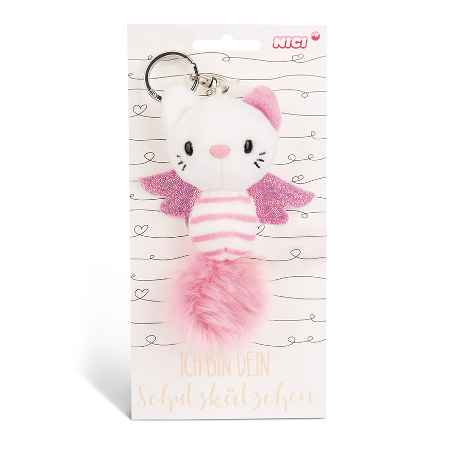 NICI Guardian Angel Cat Keyring (Pink Stripes) | plushpaws.co.uk