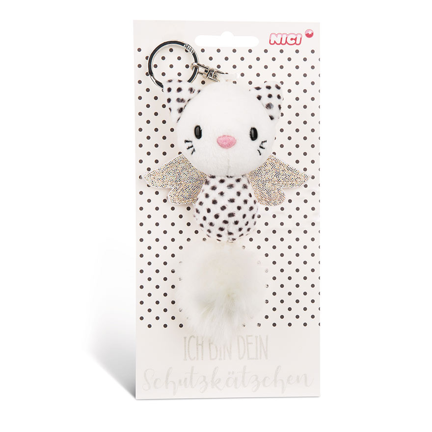 NICI Guardian Angel Cat Keyring (Black Spots) | plushpaws.co.uk