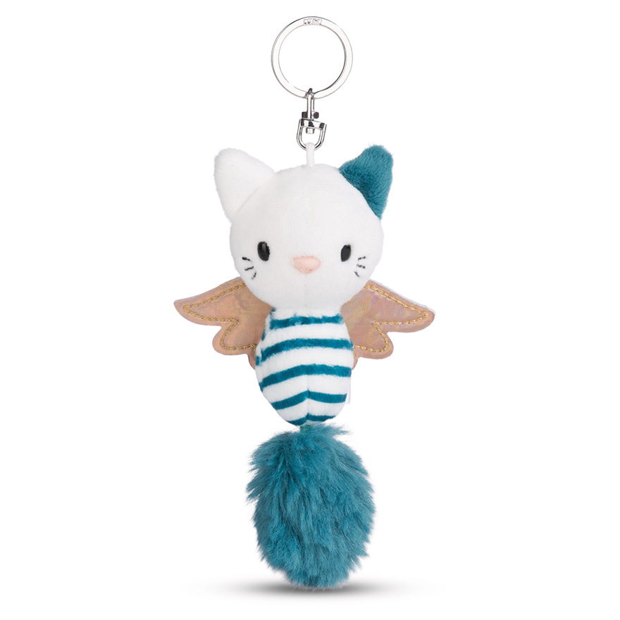 NICI Guardian Angel Cat Keyring (Teal Stripes) | plushpaws.co.uk