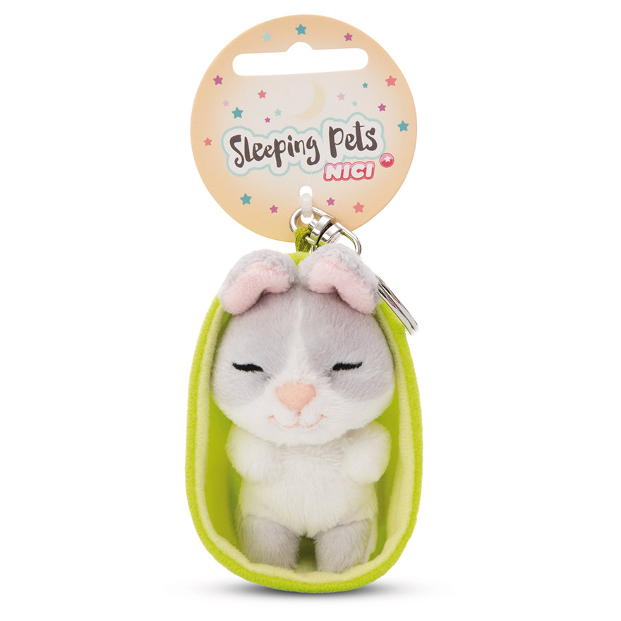 NICI Sleeping Pets Grey Bunny Keyring | plushpaws.co.uk