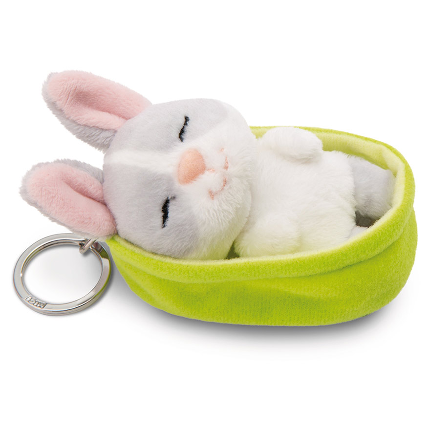 NICI Sleeping Pets Grey Bunny Keyring | plushpaws.co.uk