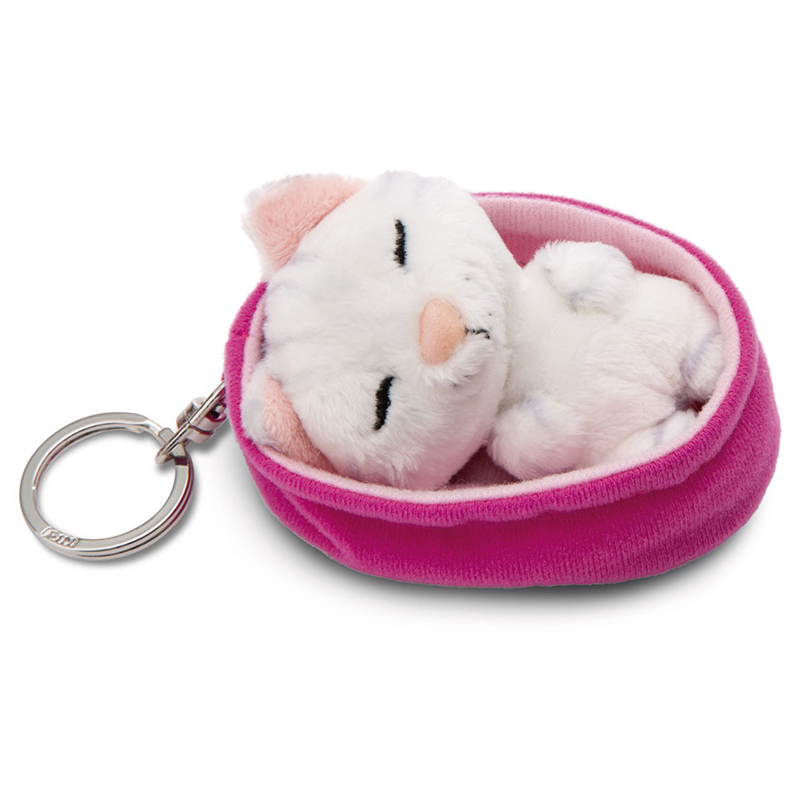 NICI Sleeping Pets White Striped Cat Keyring | plushpaws.co.uk