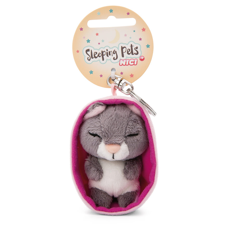 NICI Sleeping Pets Grey Cat Keyring | plushpaws.co.uk