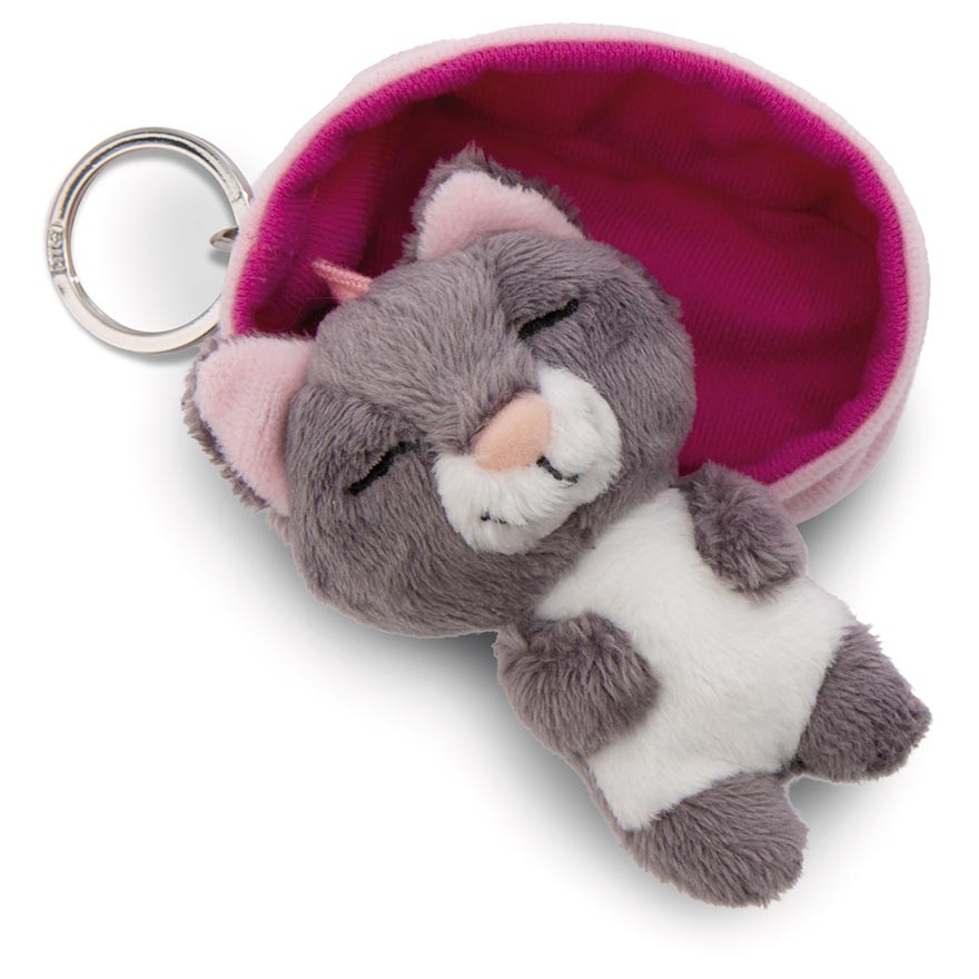 NICI Sleeping Pets Grey Cat Keyring | Plushpaws