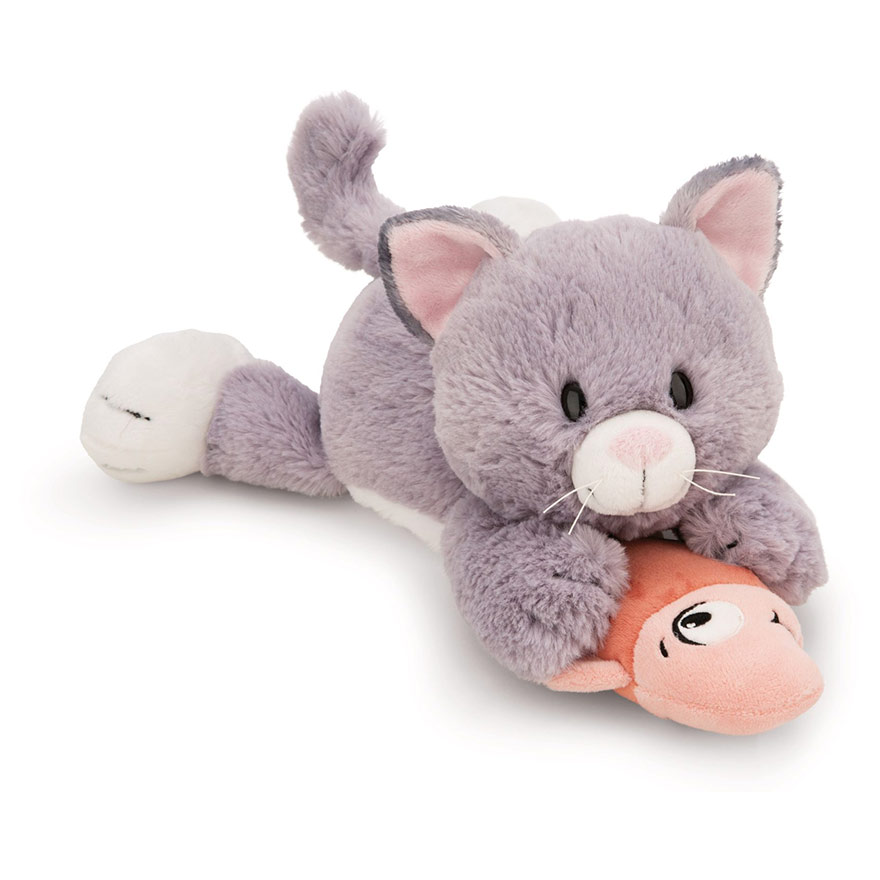 NICI Homies Grey Cat with Fish | plushpaws.co.uk