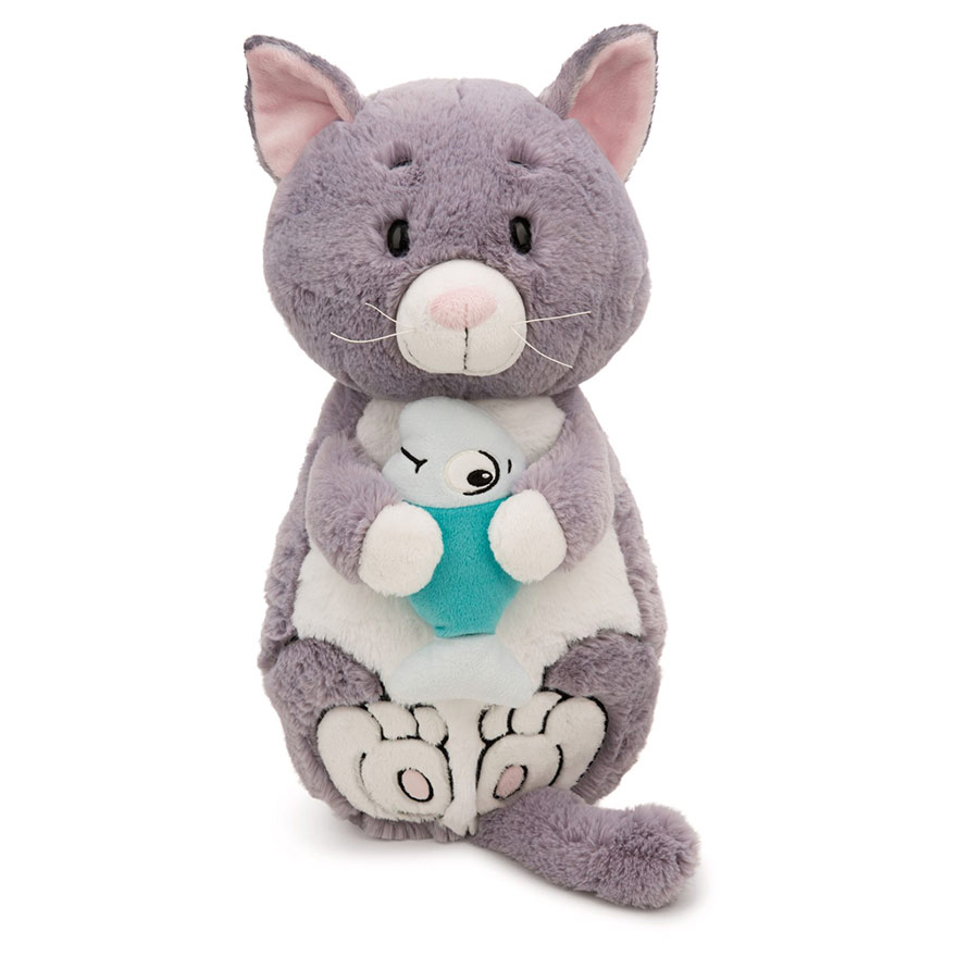 NICI Homies Grey Cat with Fish Cushion | plushpaws.co.uk