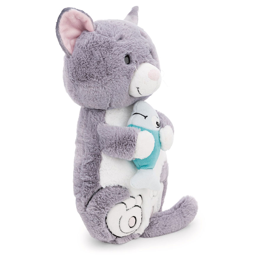 NICI Homies Grey Cat with Fish Cushion | plushpaws.co.uk