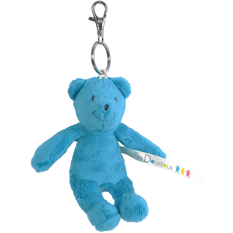 Moulin Roty Les P'tits Doudous Blue Teddy Bear Keyring | plushpaws.co.uk