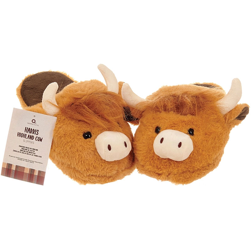 Aroma Home Harris Highland Cow Slippers | plushpaws.co.uk