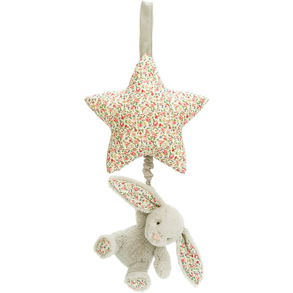 Little Jellycat Blossom Silver Bunny Star Musical Pull | plushpaws.co.uk