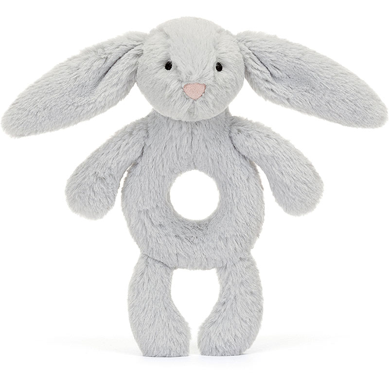 Baby Jellycat Bashful Silver Bunny Ring Rattle | plushpaws.co.uk