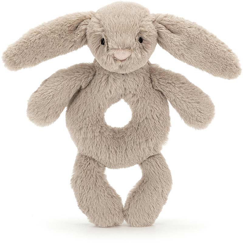 Baby Jellycat Bashful Beige Bunny Ring Rattle | plushpaws.co.uk