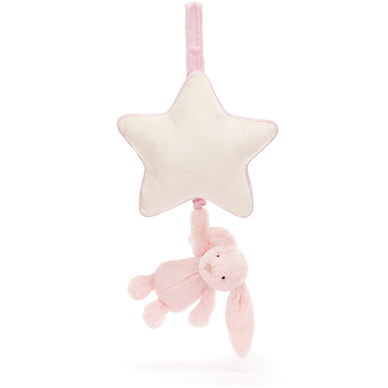 Baby Jellycat Bashful Pink Bunny Musical Pull | plushpaws.co.uk