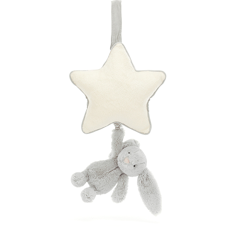 Baby Jellycat Bashful Silver Bunny Musical Pull | plushpaws.co.uk